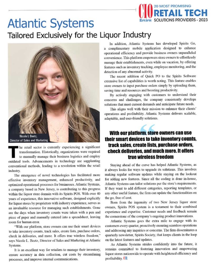 Atlantic Systems Wins CIO Outlook Top 20 POS System Award